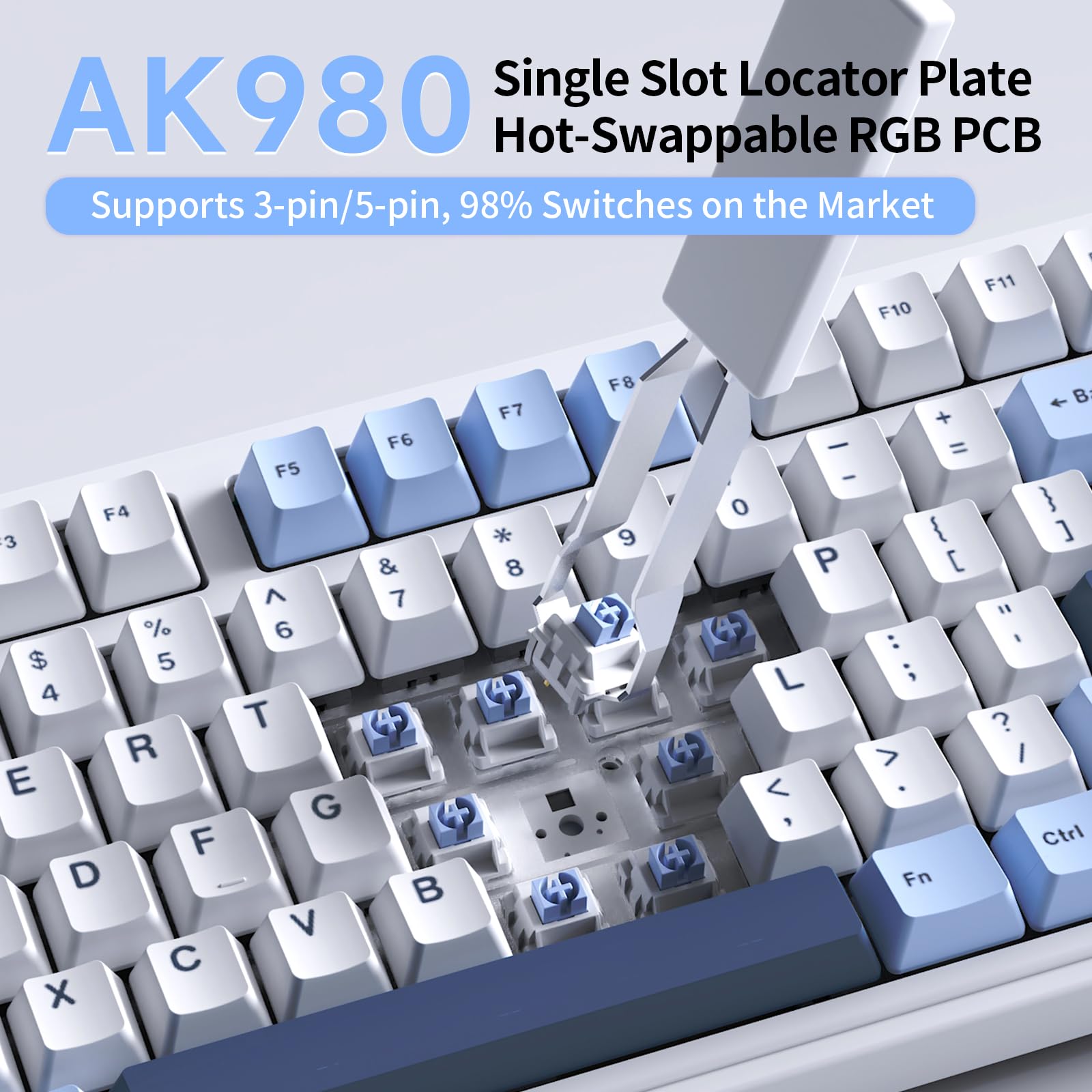 Snapklik.com : ACODEX Ajazz AK980 Blue White Wireless Mechanical Gaming ...