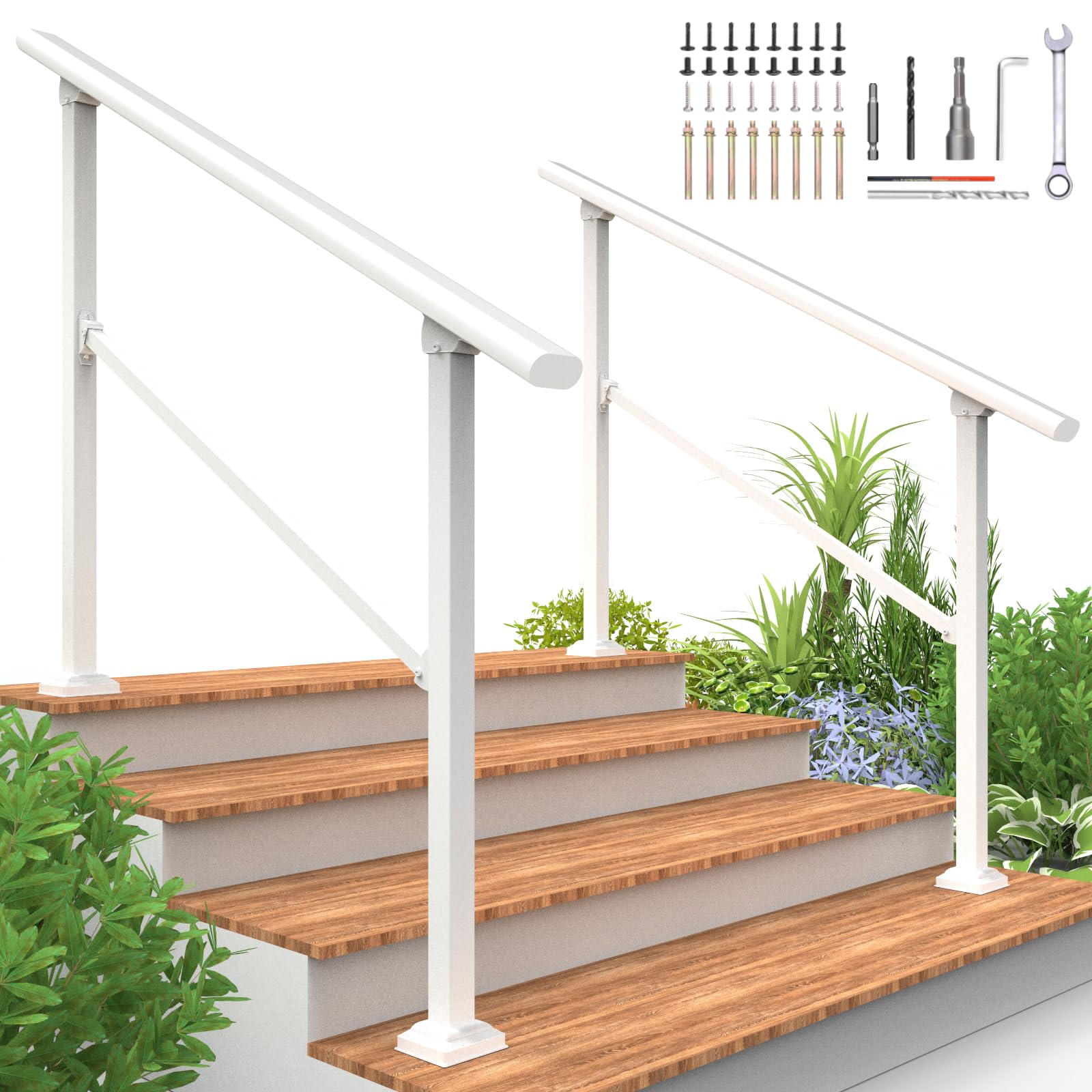 2 Pack 4 Step Hand Rails for Outdoor Steps,Railings for Outdoor Steps ...