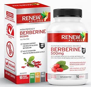 RENEW ACTIVES Maximum Potency Berberine 500mg per Capsule - Supports Glucose & Lipid Metabolism ...