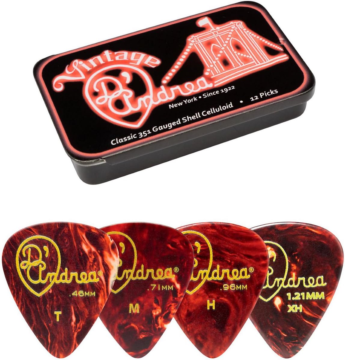 Amazon.com: D'Andrea TNVSM Guitar Picks, 12-Piece, Collectible Tin ...