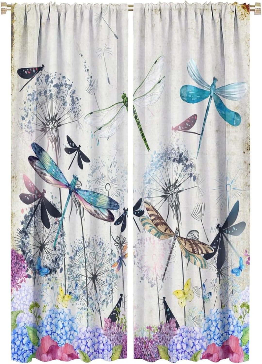 Amazon.com: Rustic Farmhouse Dandelion Curtains Window Watercolor ...