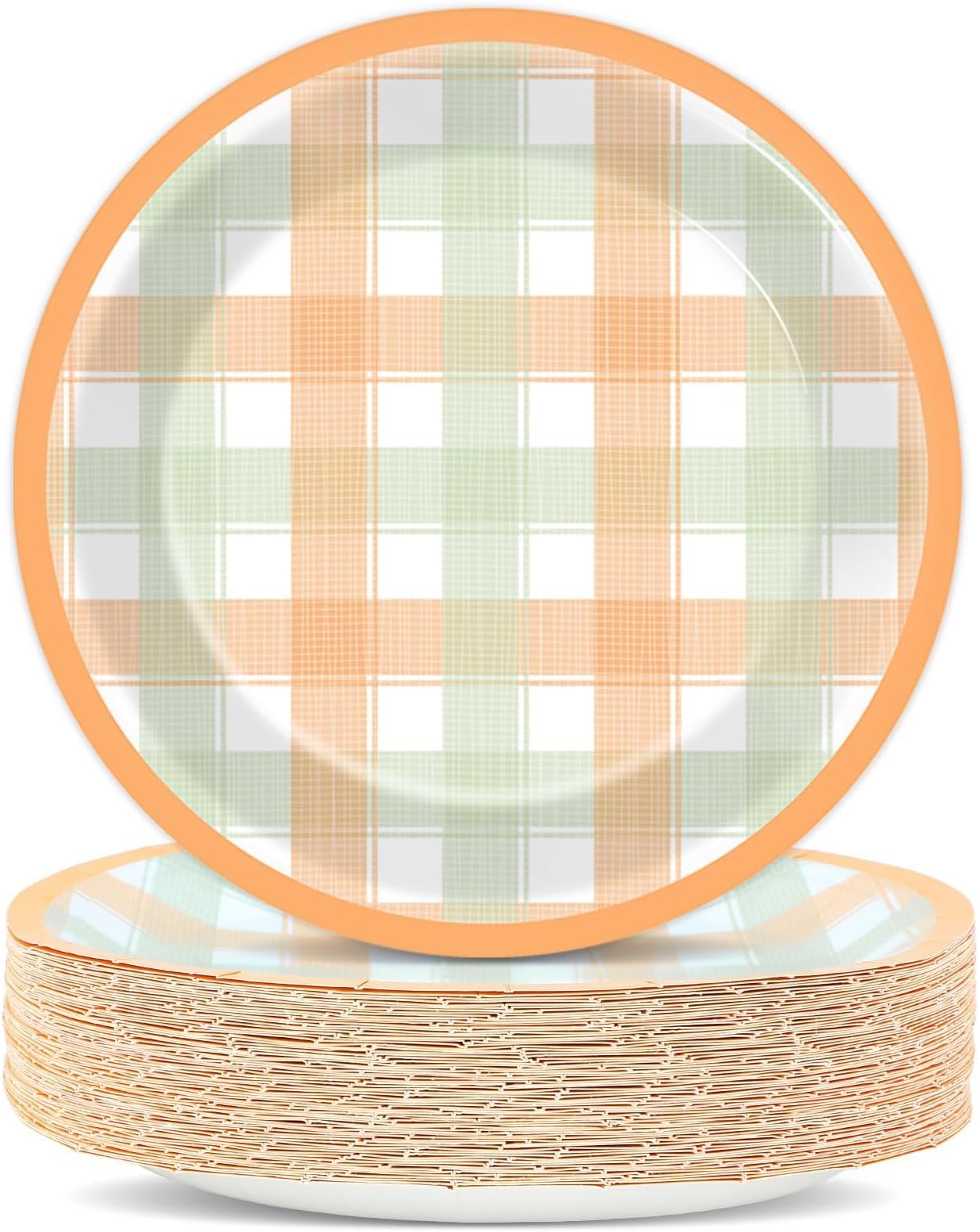 Amazon.com: Elyxio 48 Pcs Fall Party Plates Orange Gingham Paper Plates ...
