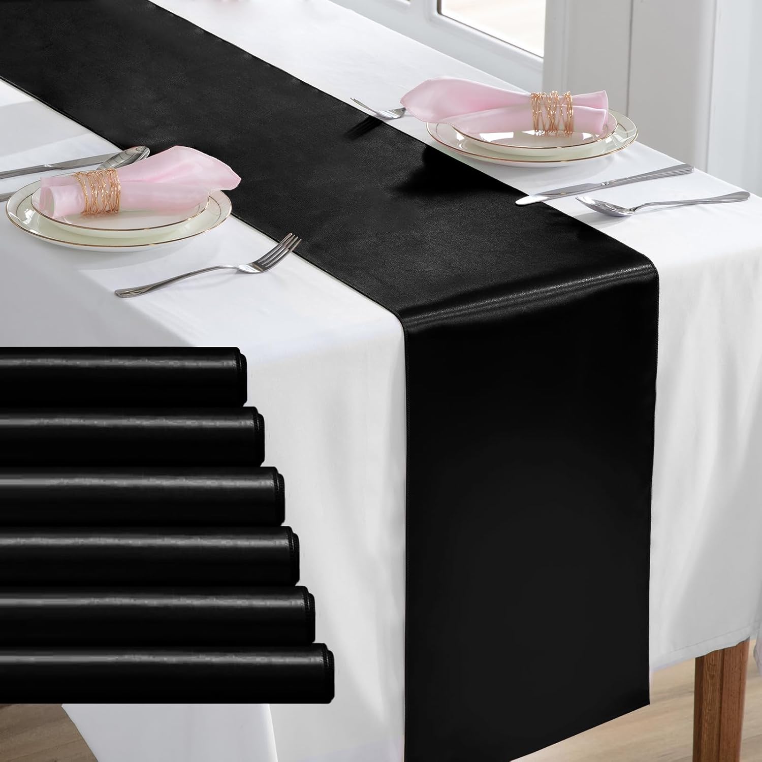 Amazon.com: 6 Pack Black Table Runners 12 x 108 Inch, Rectangular ...