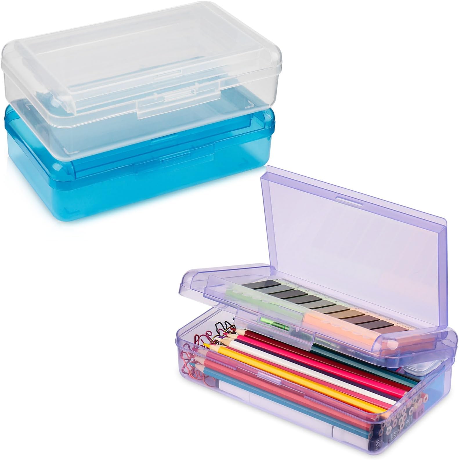 Amazon.com: Nuozme Double Layer Large Capacity Pencil Box,Plastic ...