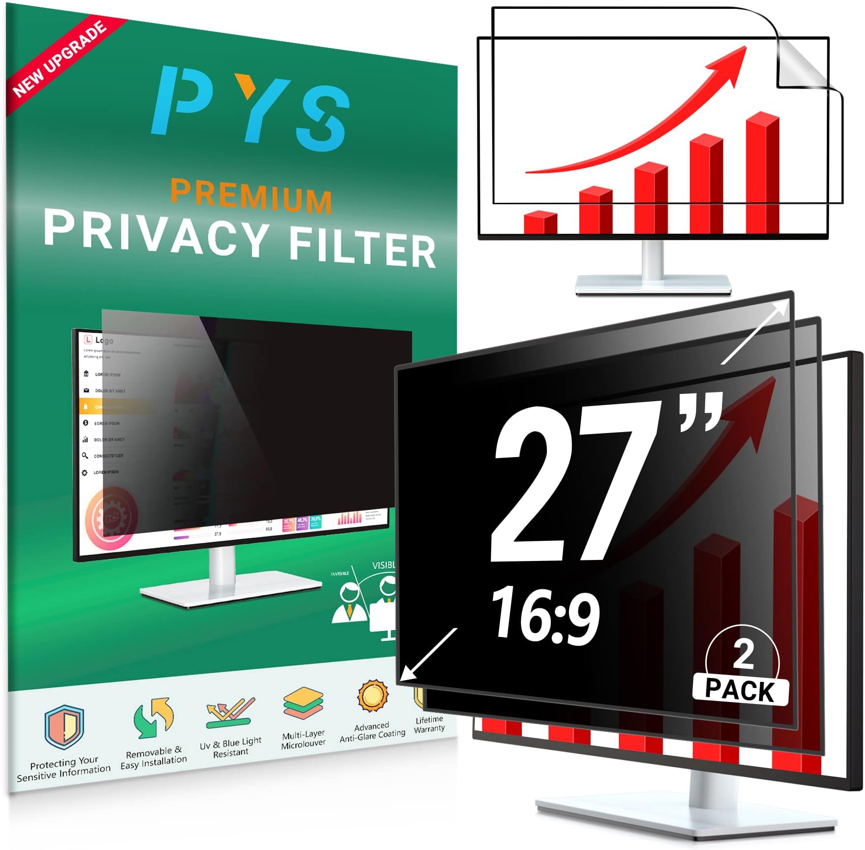 [2 Pack] 27 Inch 16:9 Monitor Computer Privacy Screen - PYS Computer ...