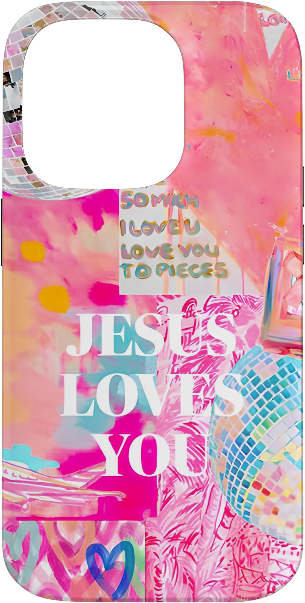 Amazon.com: iPhone 14 Pro Pink Preppy Collage Jesus Loves You Colorful ...