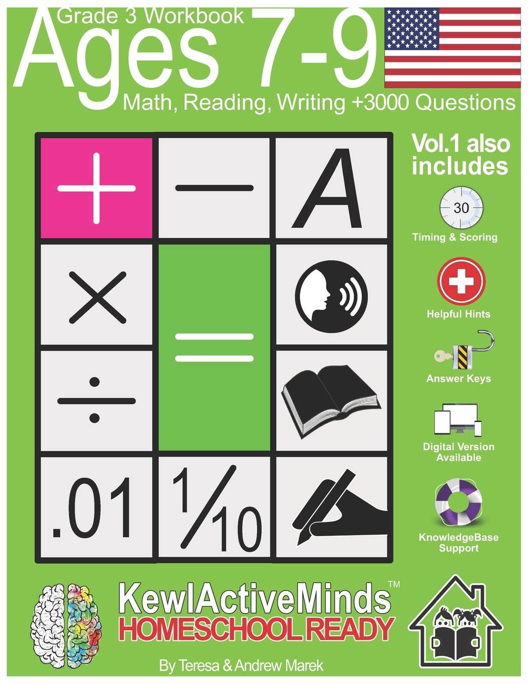 Buy Grade 3, Ages 7-9 Math, Reading, Writing Practice Workbook - Vol1 ...