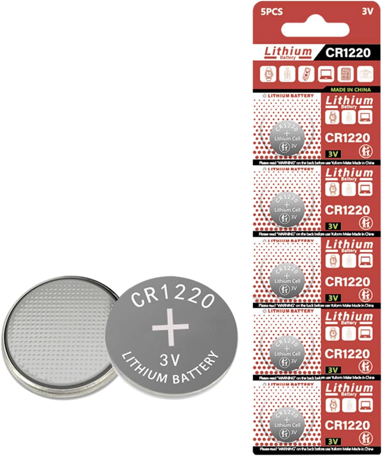 HoootCell 5 Pack CR1220 3V Battery, 3 Volts Button Coin Cell Batteries ...