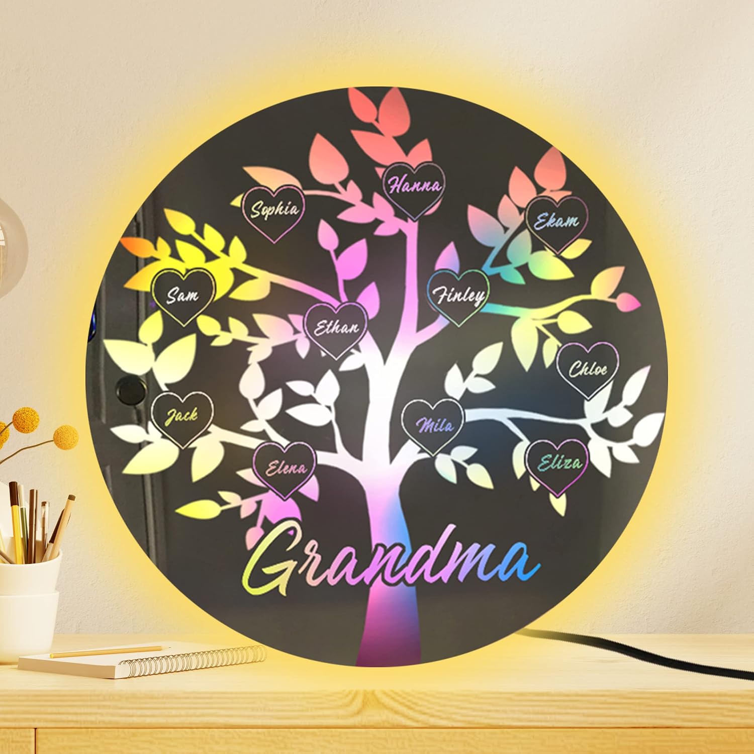 Personalised Tree of Life Mirror Led Light Neon Signs,Custom Family ...