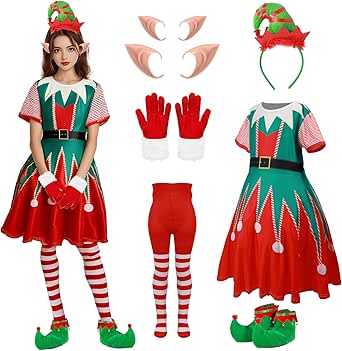 Amazon.com: Xinxiaomeng 7Pcs Christmas Elf Costume for Women Adult ...