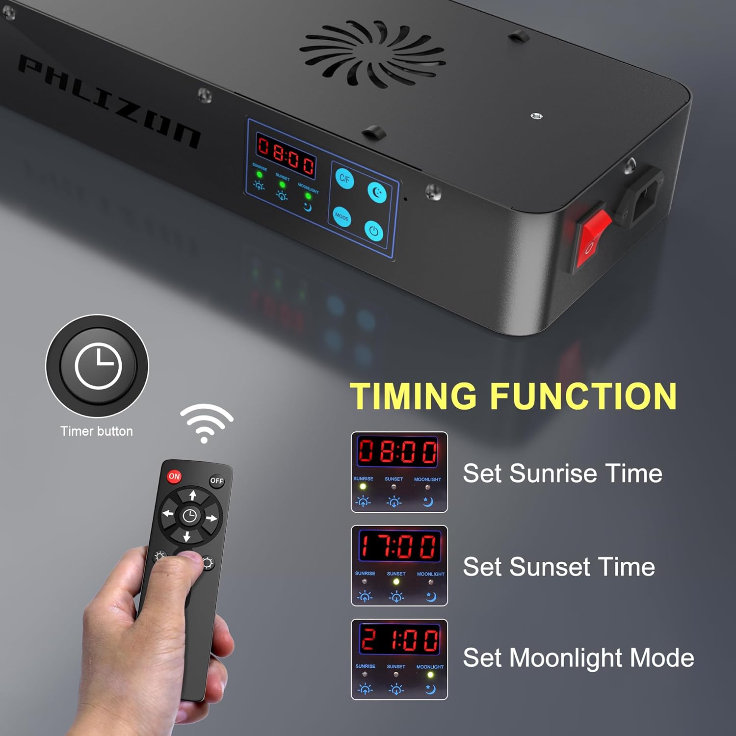 Phlizon Timer Control Dimmable 165W LED Aquarium Light with Temperature ...