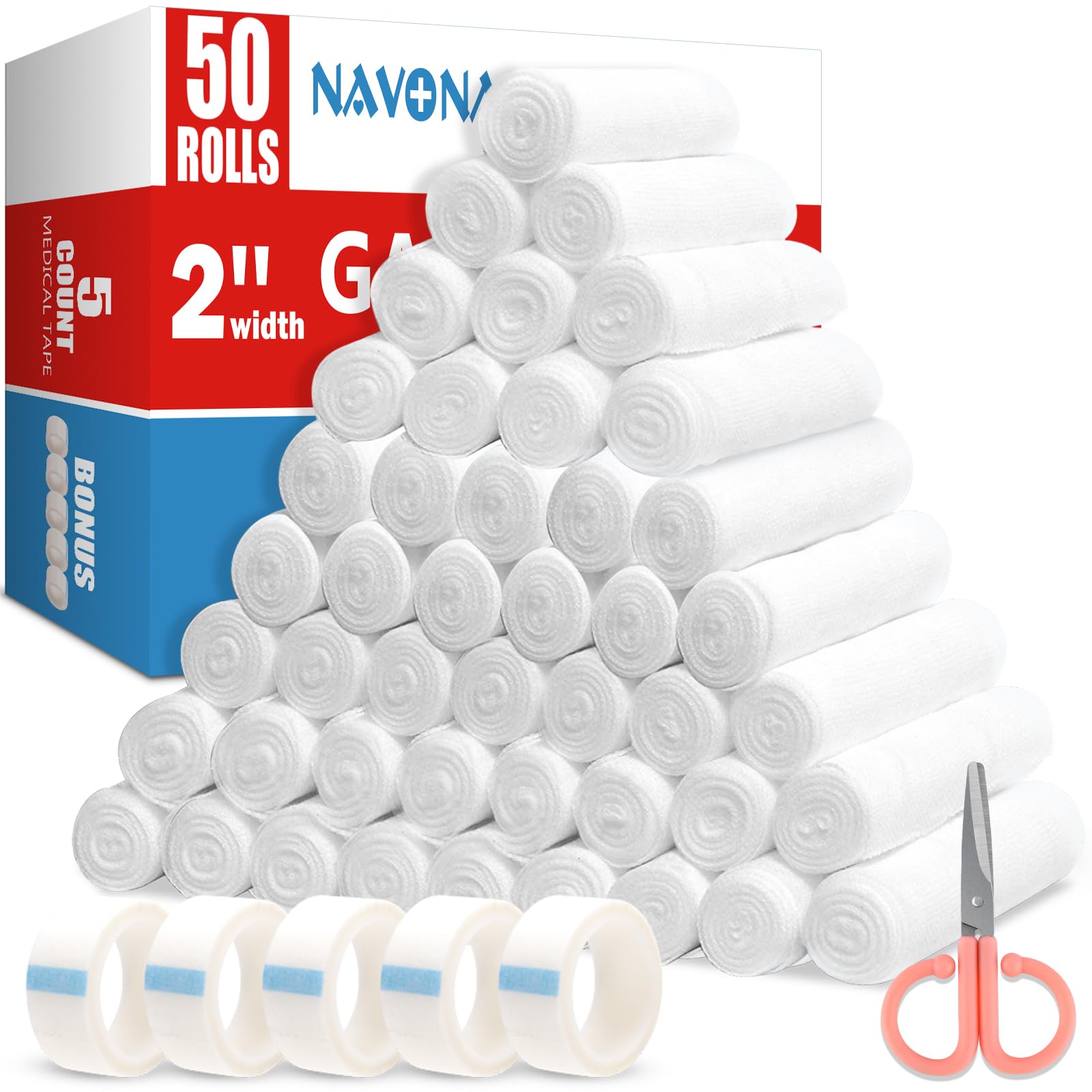Amazon.com: 50 Pack Gauze Rolls Bandages, 2 in x 4.1 Yards ...