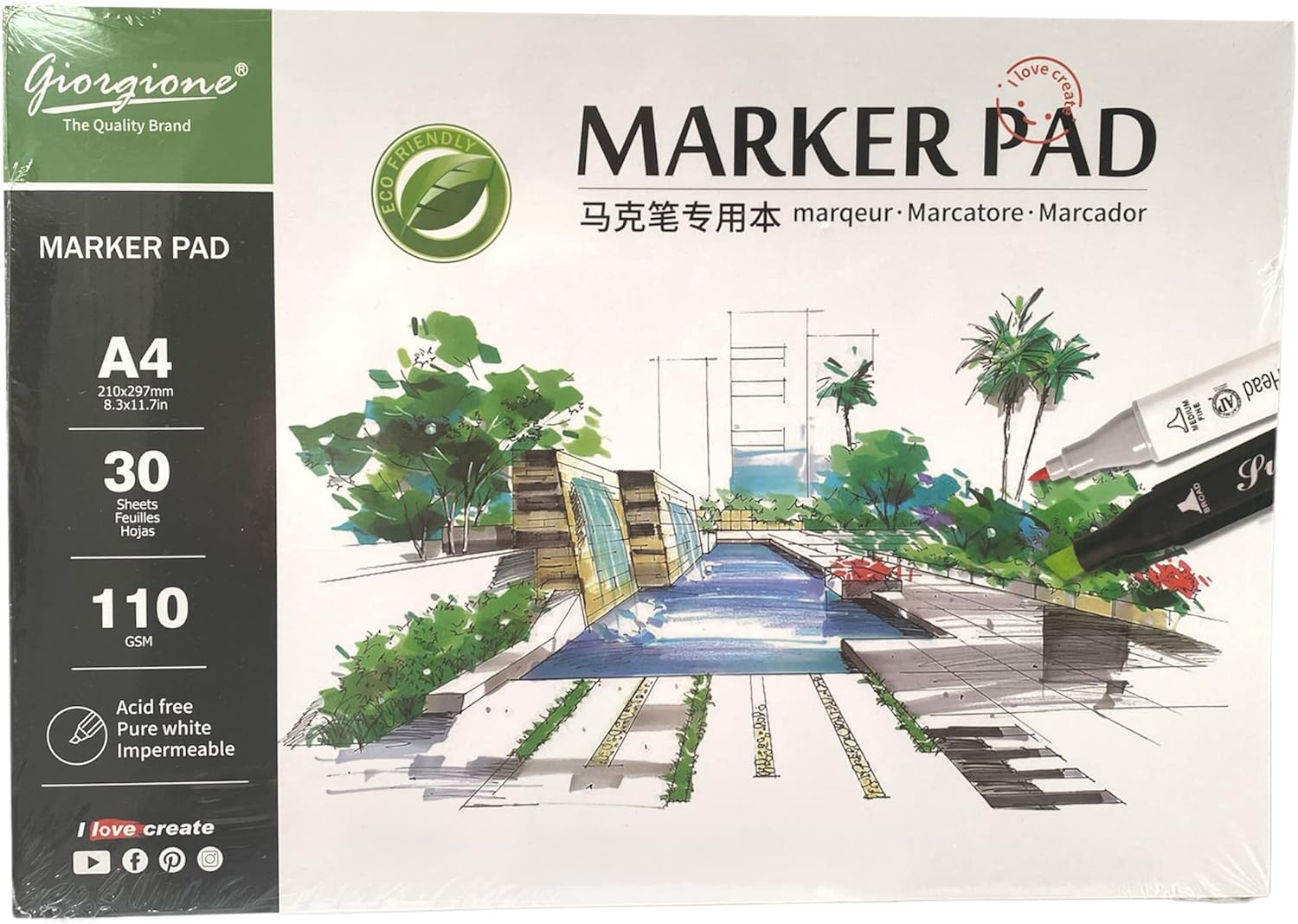 A4 Marker Pad 30 Sheets 110 GSM Premium Drawing Paper 210 x 297 mm (8.3 ...