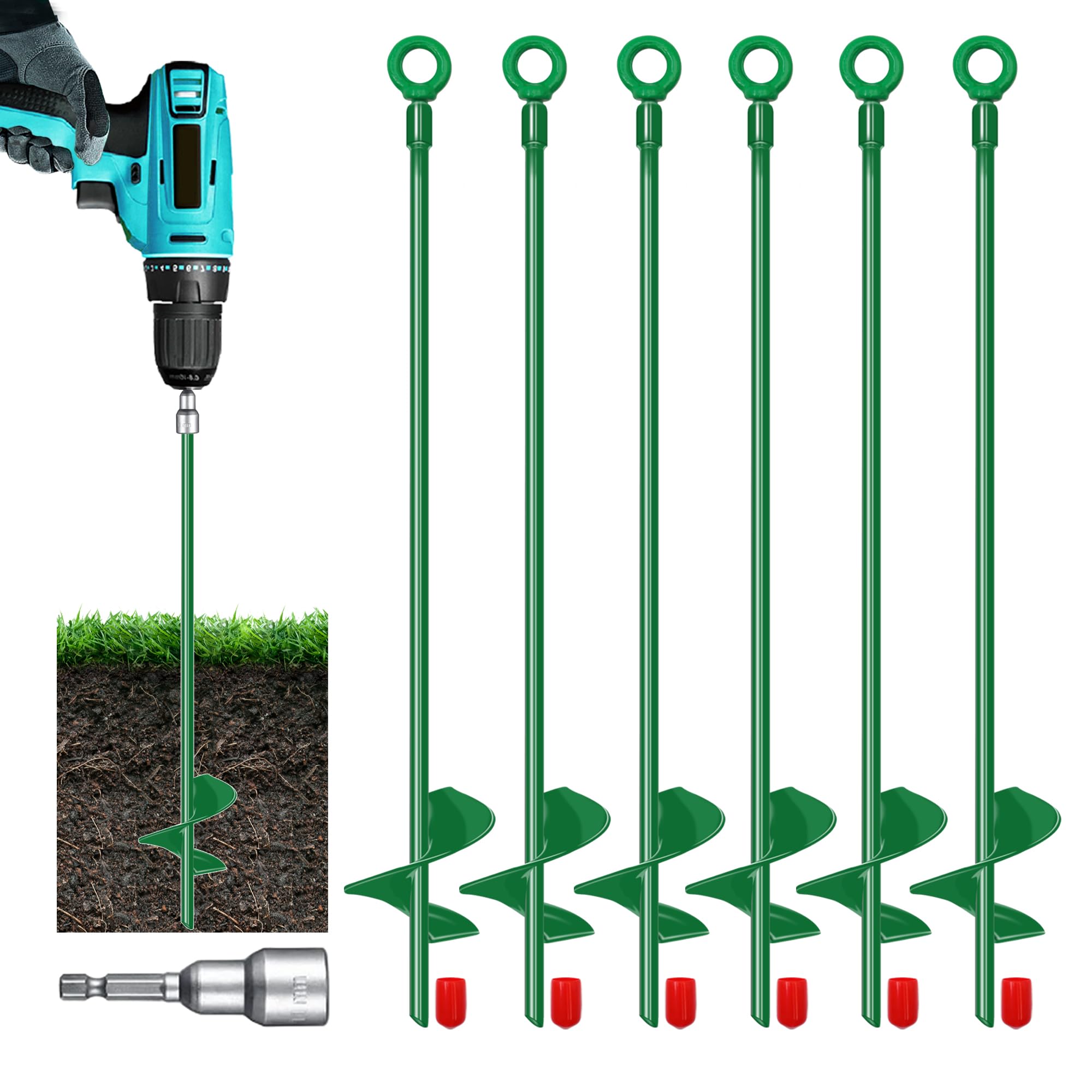 Amazon.com : DOKOLES 18" Ground Anchor Kit 6pcs, 3" Extended Helix ...