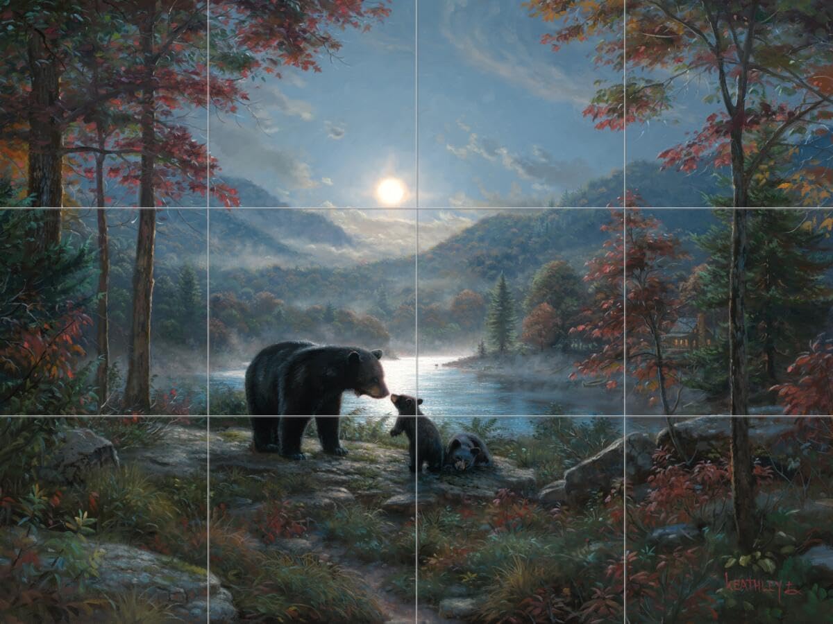 Ceramic Backsplash Tile Mural Bear Wildlife Black Brown Grizzly Kitchen ...