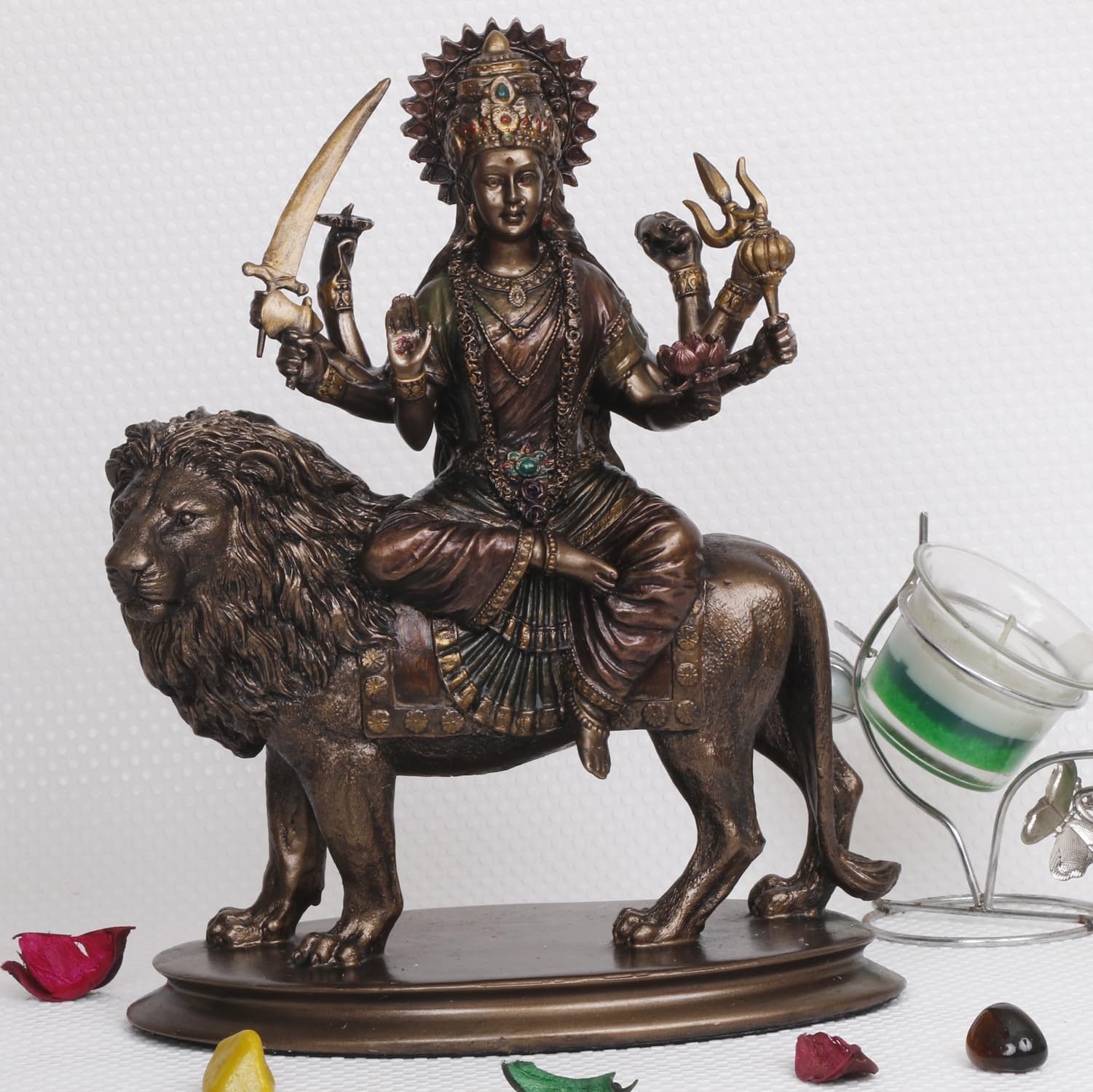 Buy ARTVARKO Cold Cast Resin Bronze Maa Durga Idol Sitting On Lion Ma ...