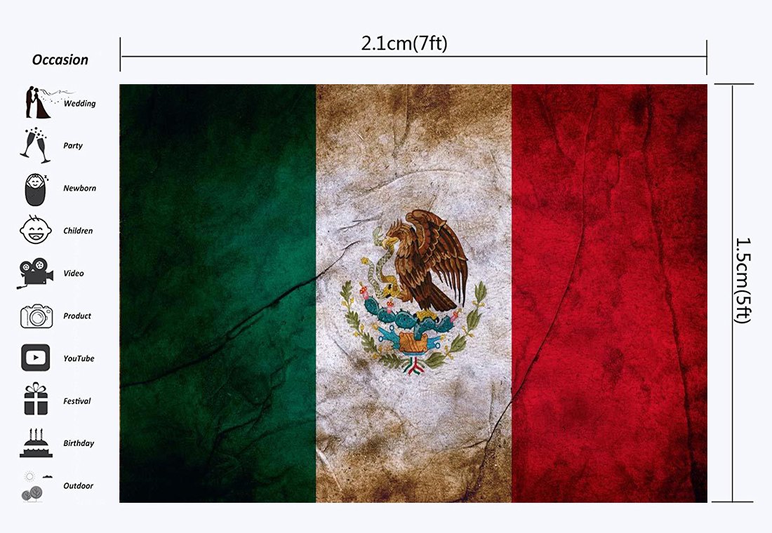 Buy Wofawofa Vinyl 7X5FT Mexican Flag Backdrop Mexico Backdrops Shabby ...
