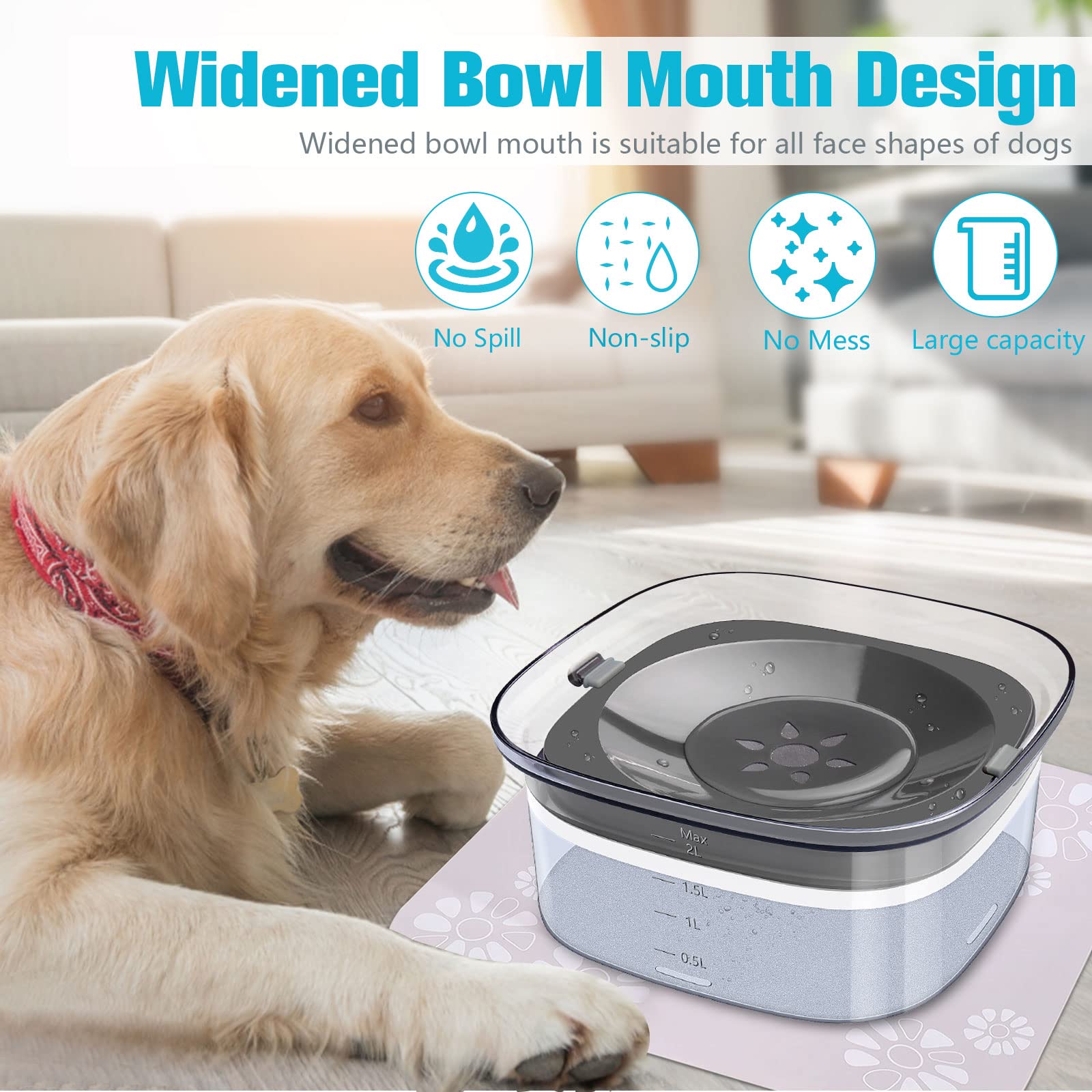 Snapklik.com : UPSKY 70oz Dog Water Bowl 2L No Spill Dog Bowl Large ...