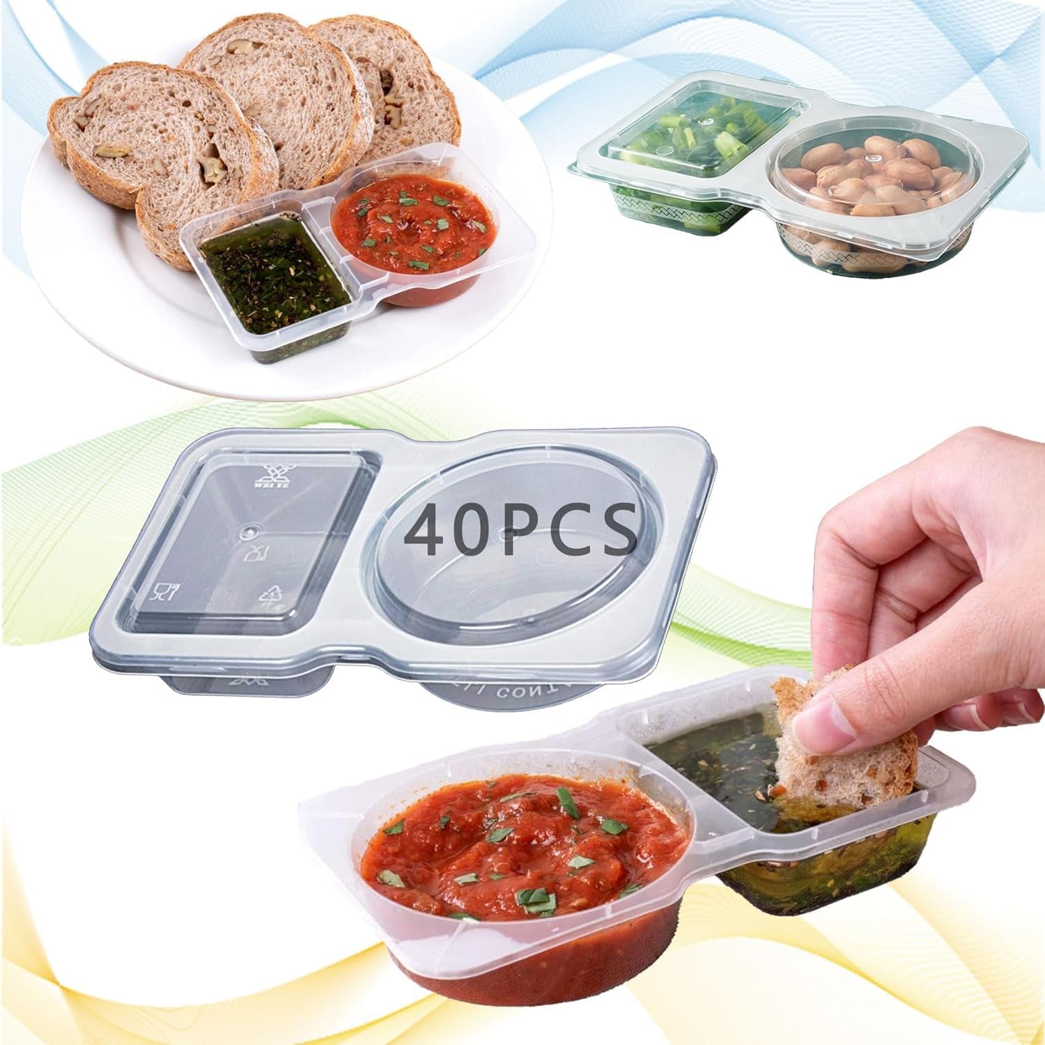 Wzenclave Double Compartment Condiment Container With Lids, 2 ...