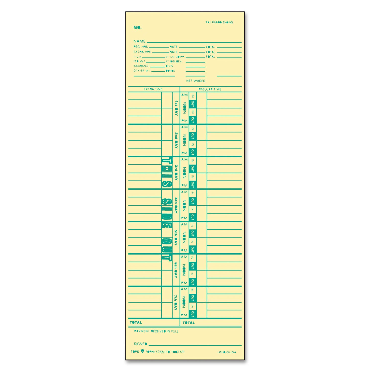 Amazon.com : TOPS Time Cards, Weekly, 1-Sided, Numbered Days, 3-1/2" x ...