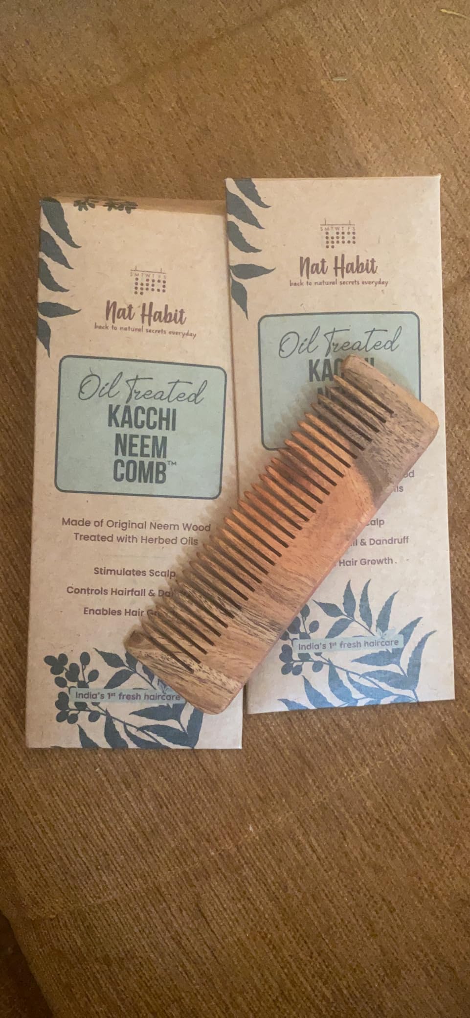 Buy Nat Habit Kacchi Neem Wooden Pocket Comb - Soaked In 17 Herbs, Neem ...