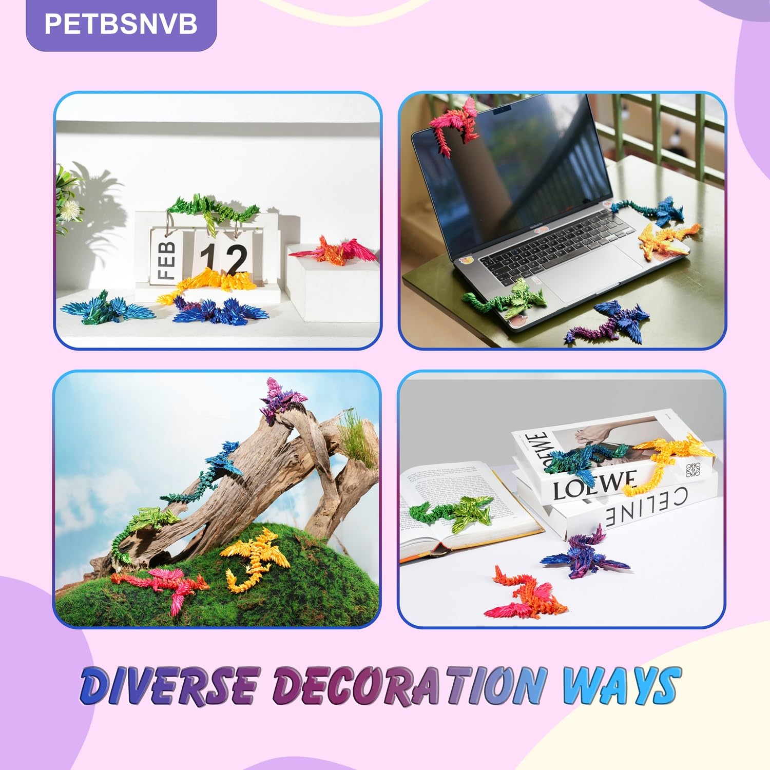 Snapklik.com : PETBSNVB 2PCS 7" 3D Printed Articulated Dragon