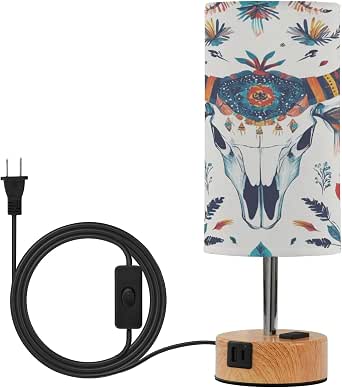 Vozoza Ethnic Bull Cow Skull Dimmable Bedside Touch Lamps with Charging ...