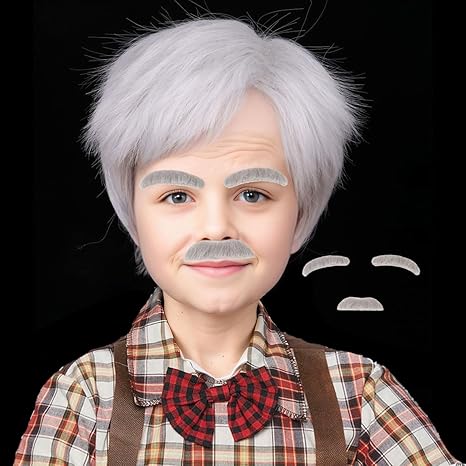 Amazon.com: White Old Man Wig with Mustache and Eyebrows Grandpa ...