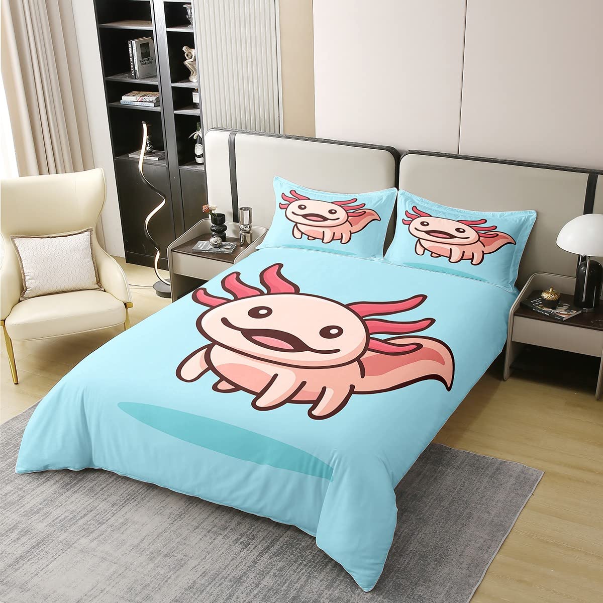 Amazon.com: Erosebridal 100% Cotton Axolotl Duvet Cover,Cute Axolotl ...