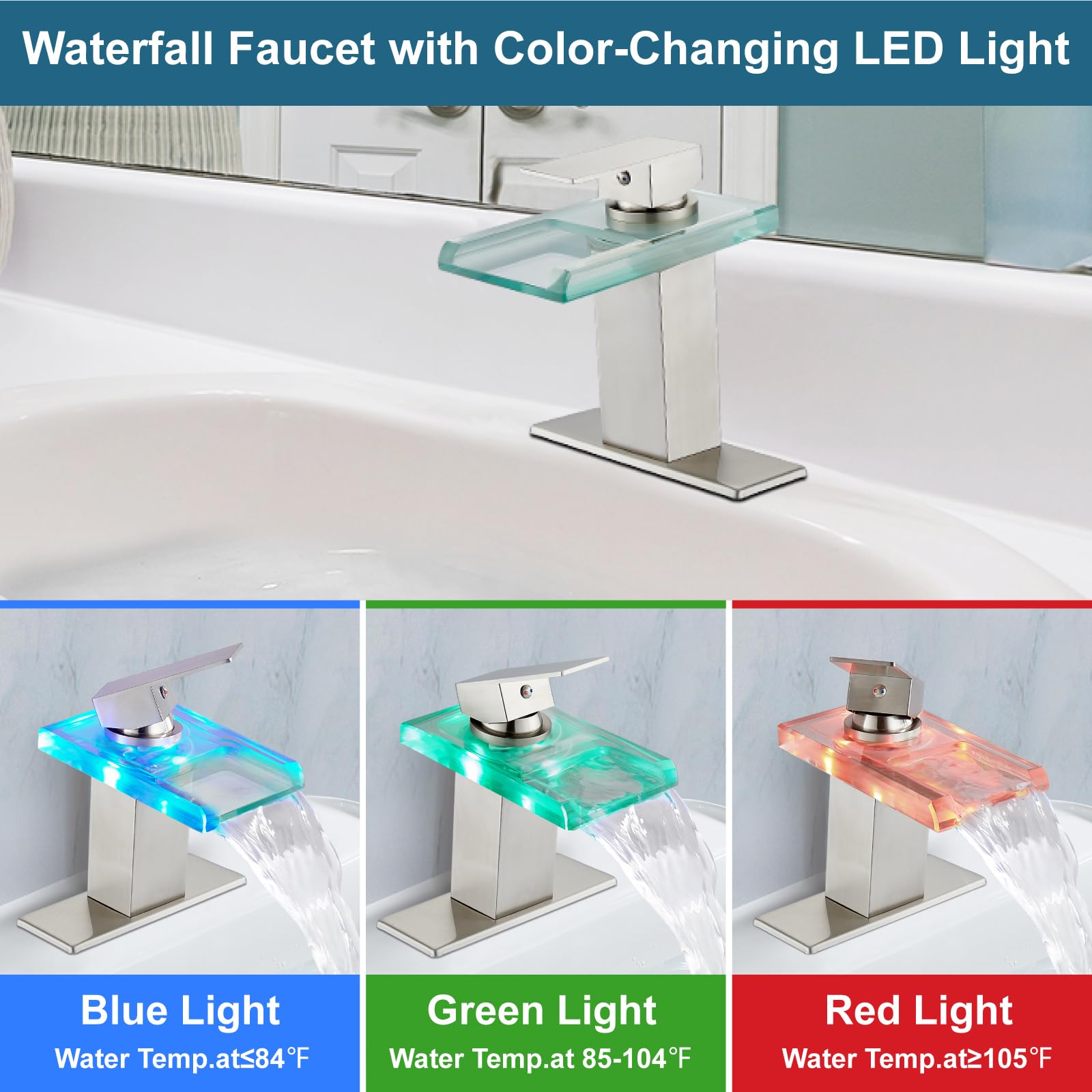 Snapklik.com : Midanya LED Bathroom Sink Faucet,Waterfall Single Handle ...