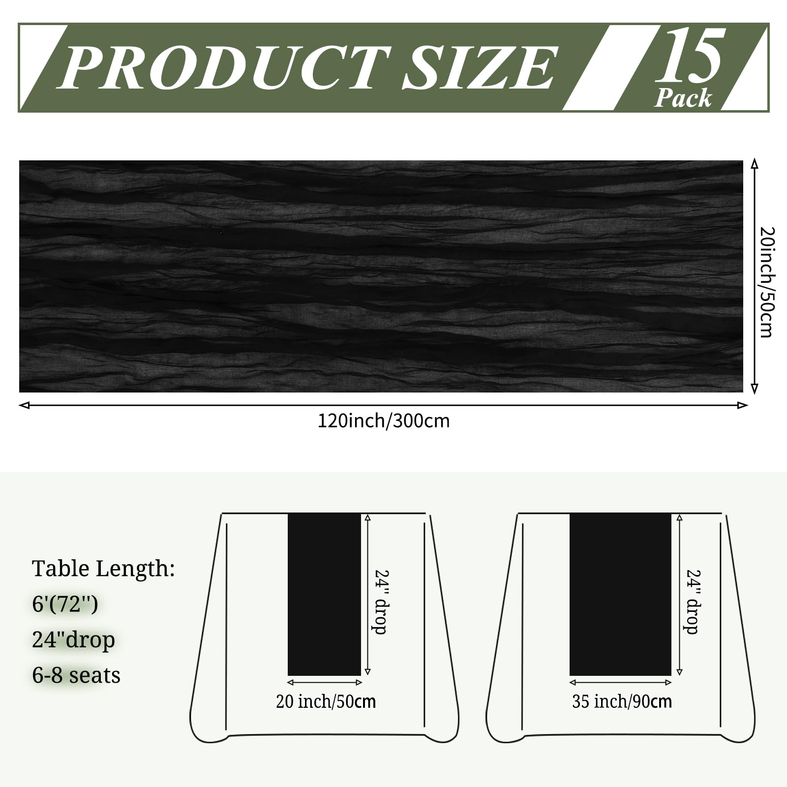 Snapklik.com : 15 Pcs Black Cheesecloth Table Runner 10ft Boho Gauze ...