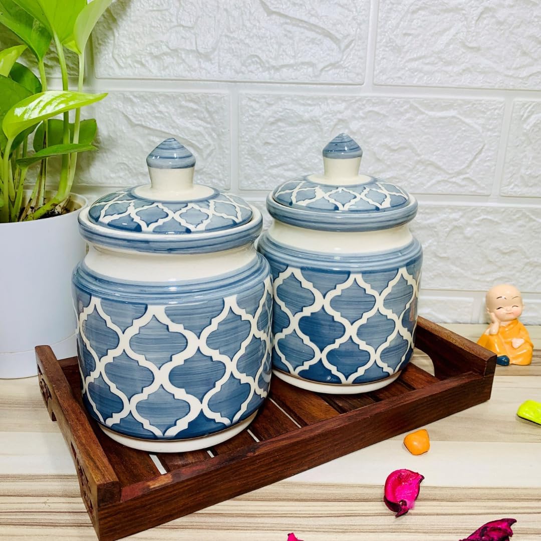 The Earth Store (Set of 2, 600ML Each) Handcrafted Moroccan Blue Carpet ...