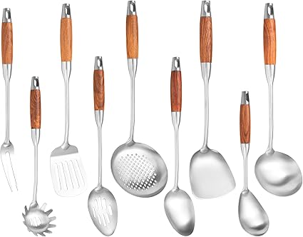 Amazon.com: NIITAWH Stainless Steel Kitchen Utensils Set with Wooden ...