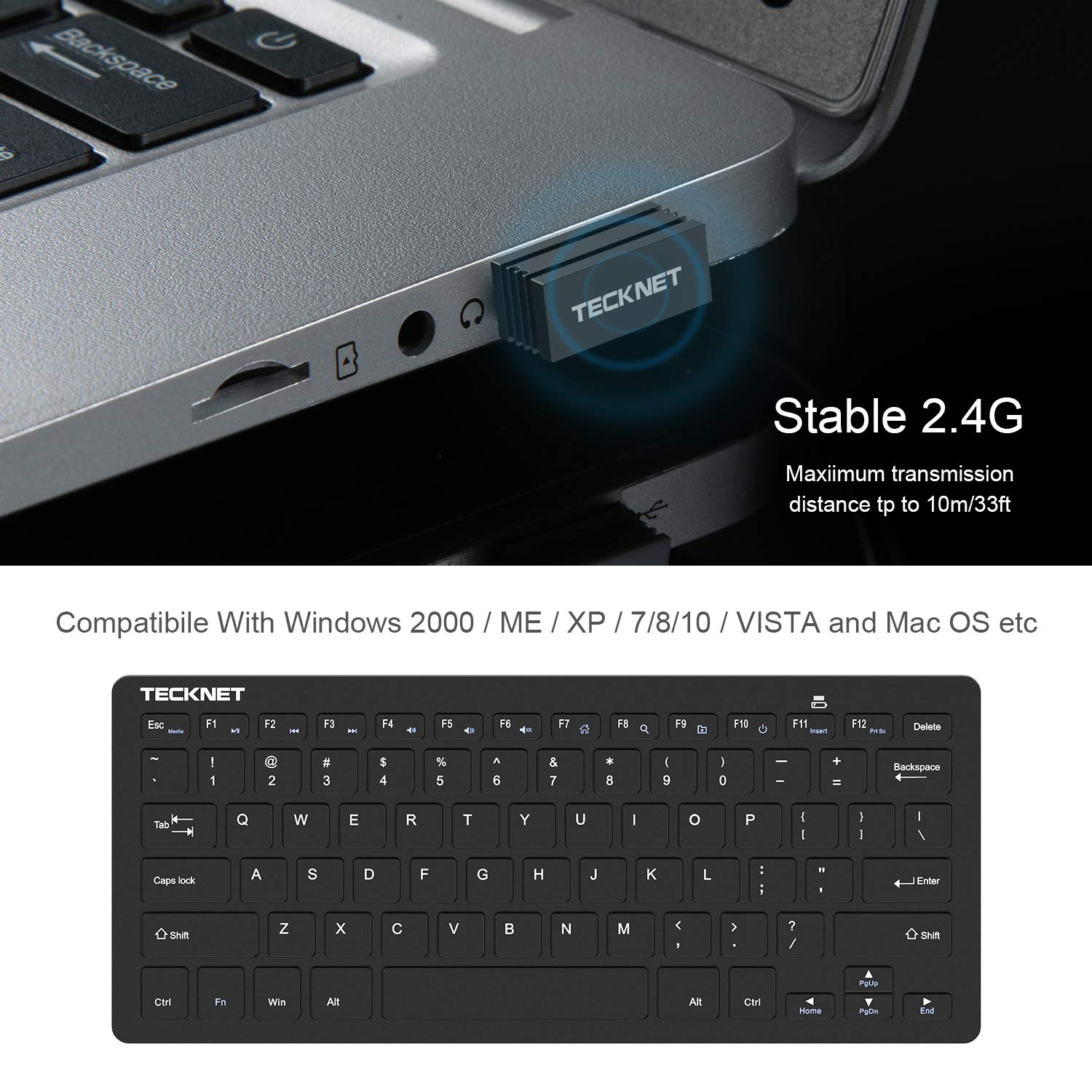 Buy TECKNET Wireless Keyboard, 2.4G Portable Mini Computer Keyboard ...