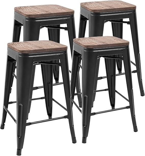 Amazon.com: JUMMICO Metal Bar Stools Indoor Outdoor Stackable Modern 24 ...