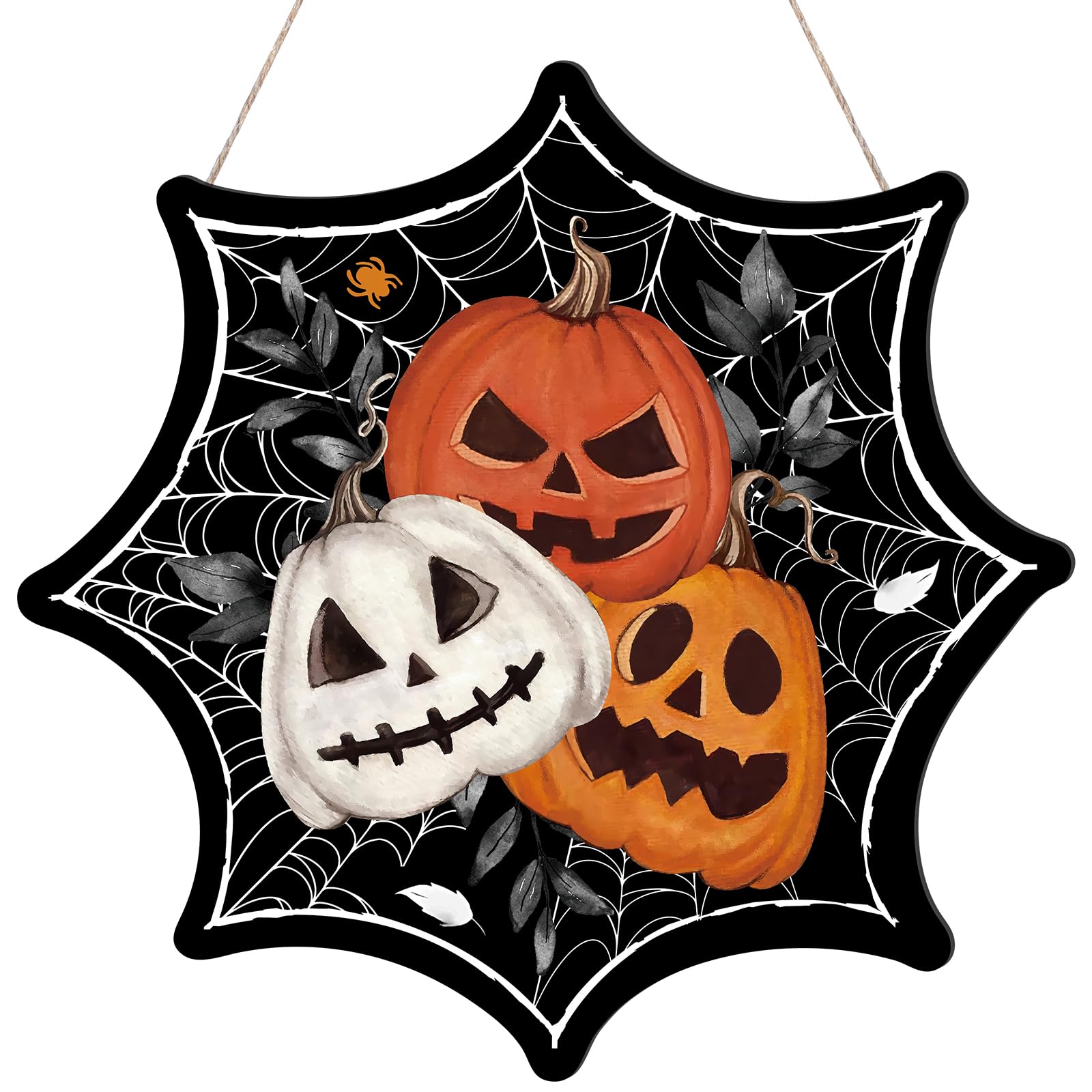 Buy Halloween Pumpkins Spider Web Door Sign Spiderweb Wooden Hanging ...