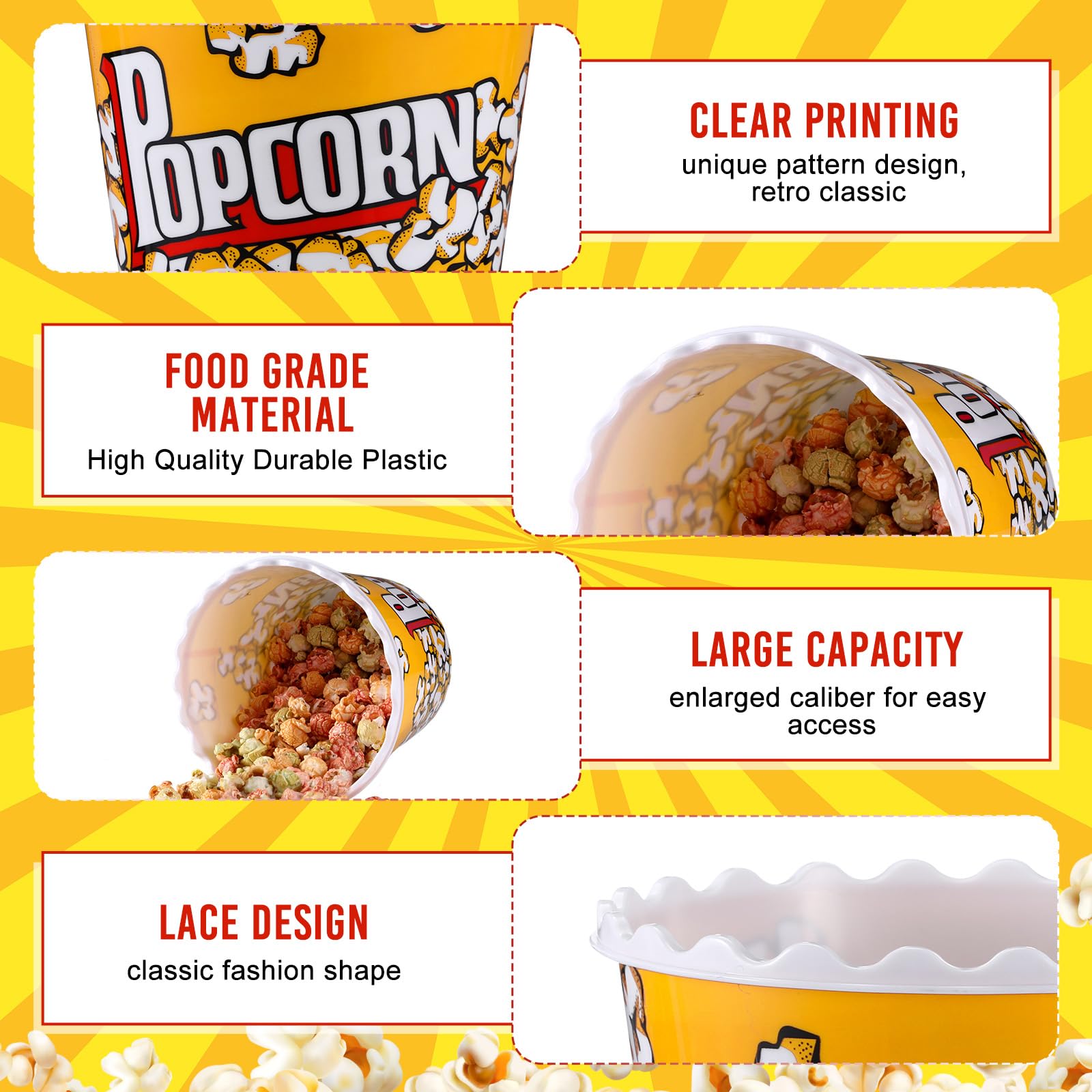 Snapklik.com : Roshtia 6 Pieces Plastic Popcorn Containers Reusable ...