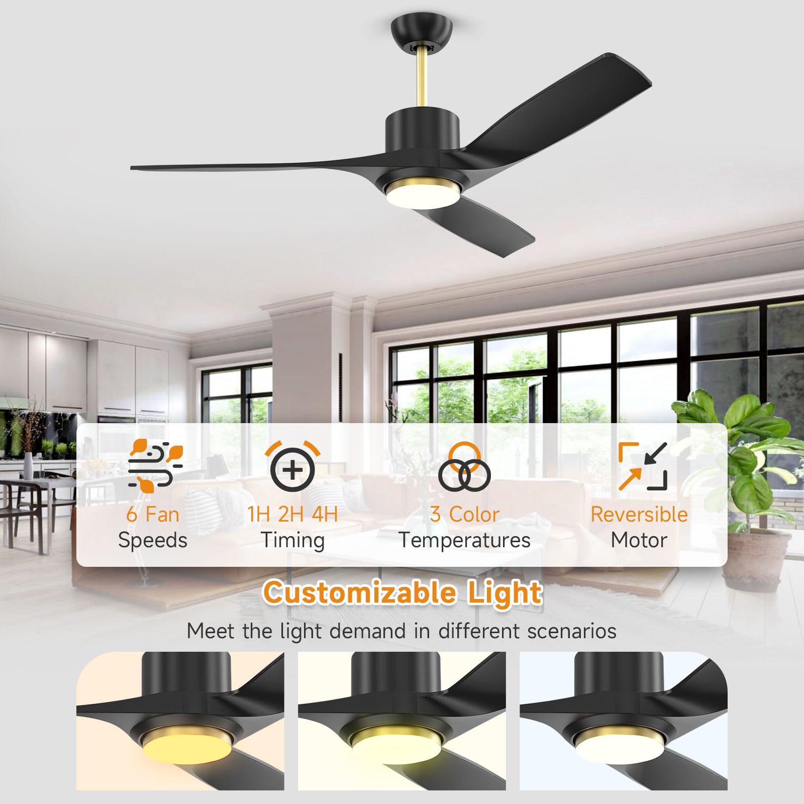 Snapklik.com : 52 Outdoor Modern Black Gold Ceiling Fan