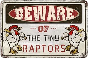Amazon.com : MLOVOS Funny Chicken Metal Sign Beware Tiny Raptors Sign ...