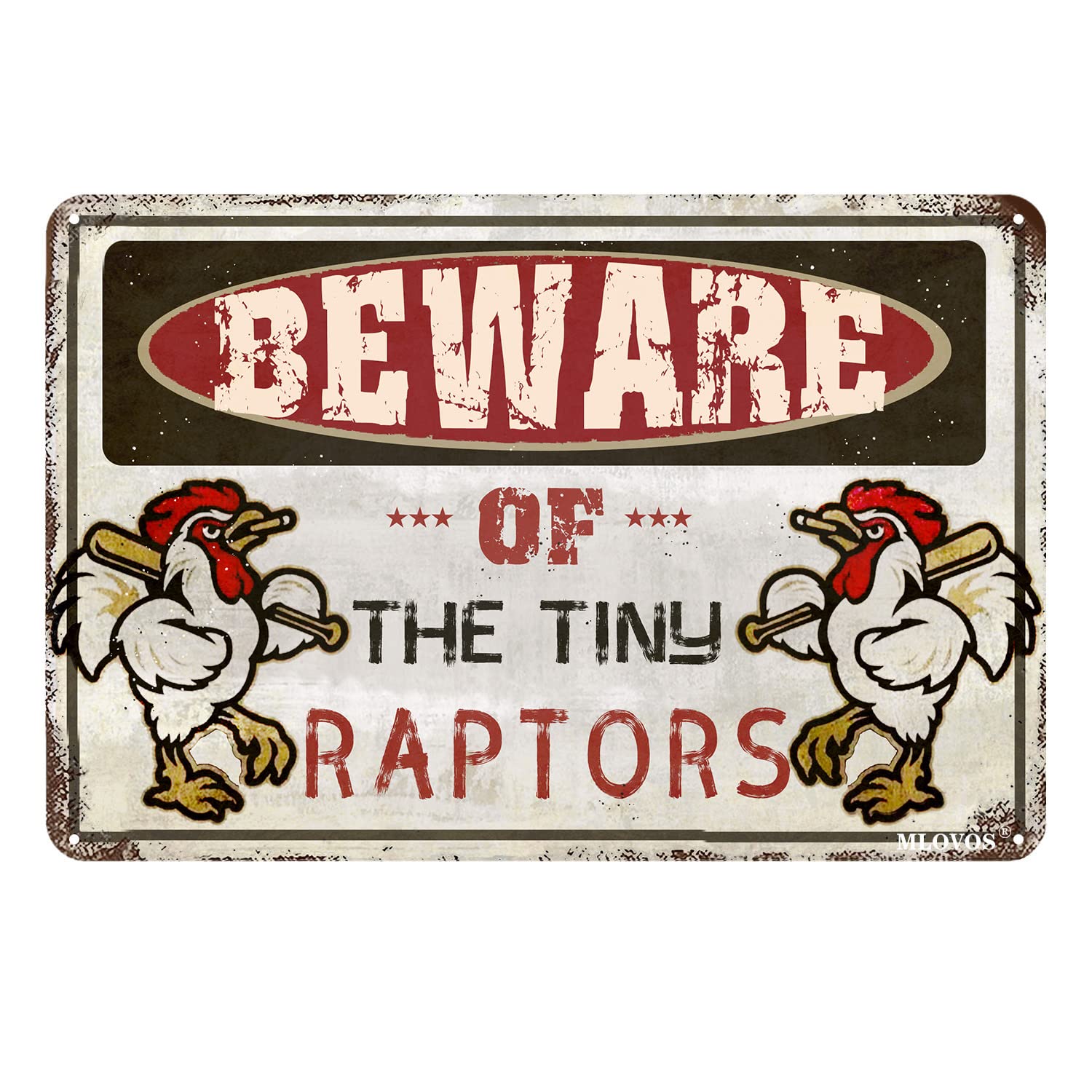 Amazon.com: MLOVOS Funny Chicken Metal Sign Beware Tiny Raptors Sign ...