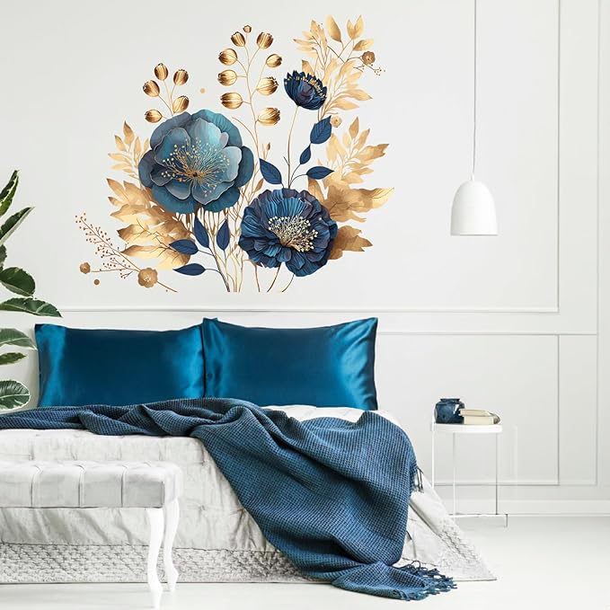 Amazon.com: Hananan Blue Flower Wall Decals Stickers, Peel and Stick ...