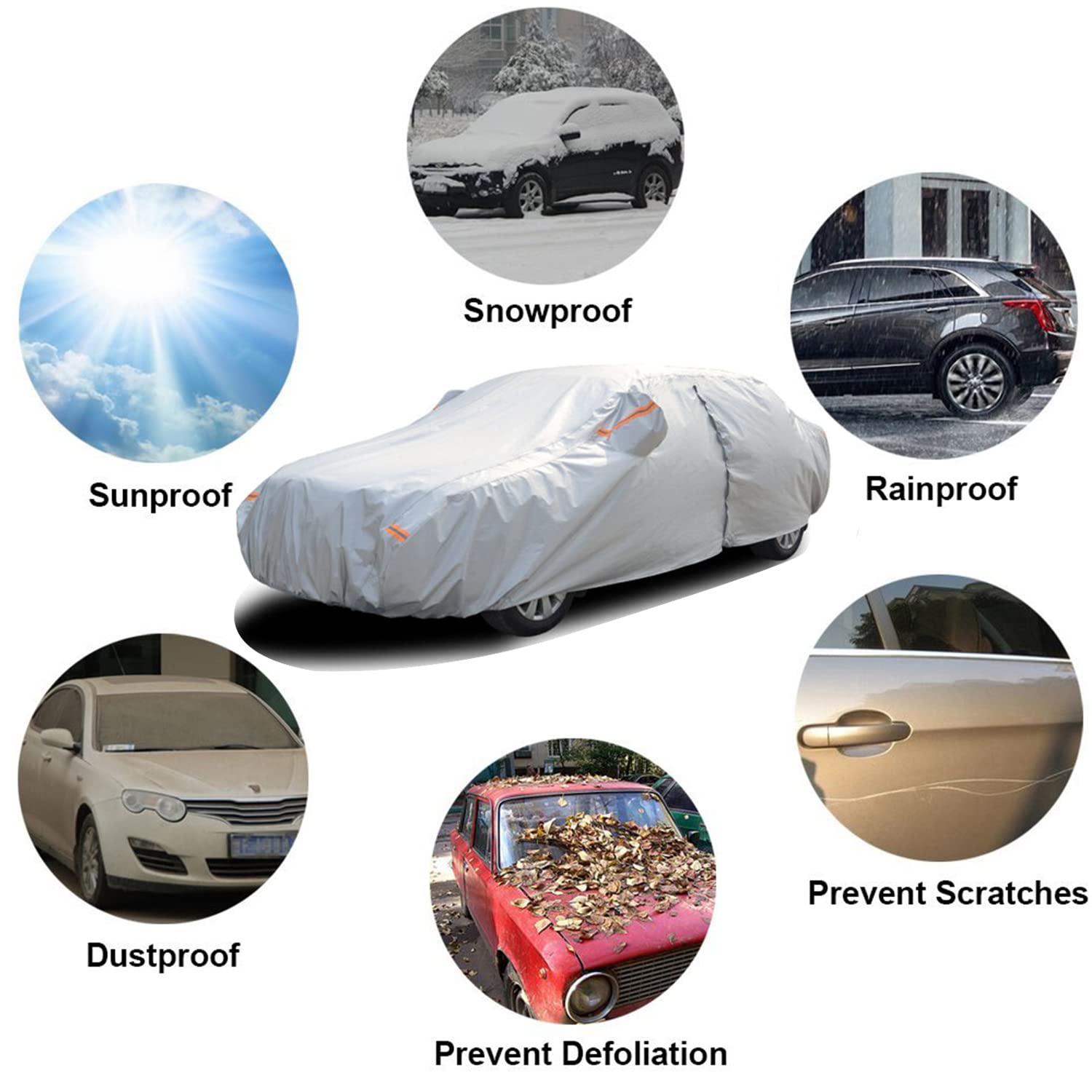 SEAZEN 6 Layers Car Cover Waterproof All Weather, Outdoor Car Covers ...