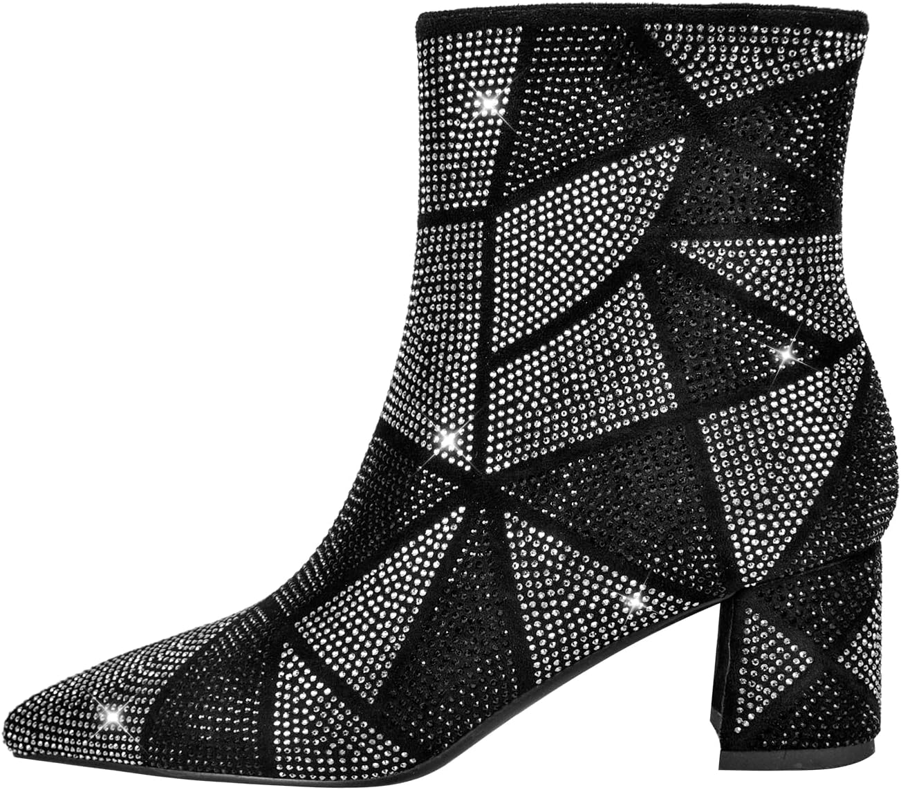 Amazon.com | VERISSON Glitter Rhinestone Low Block Heel Boots Point Toe ...