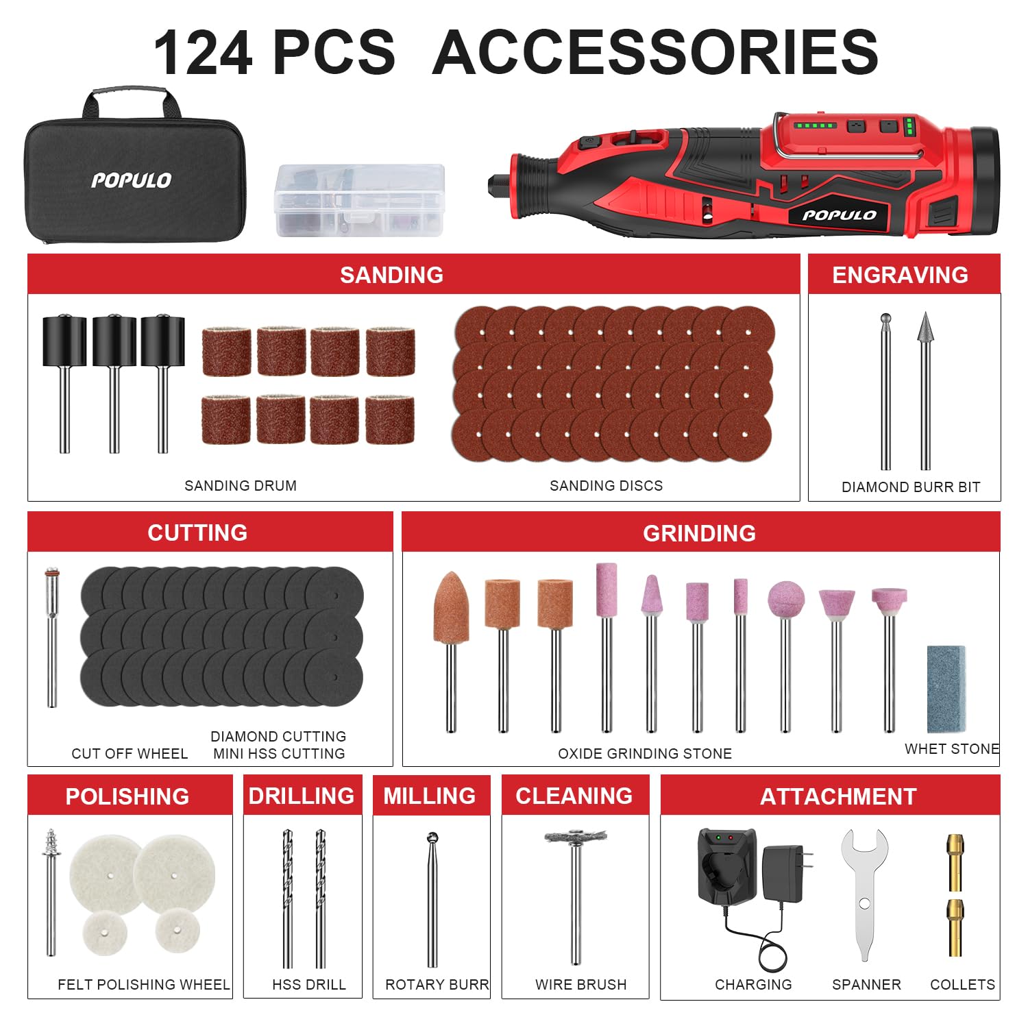 Snapklik.com : POPULO 12V Cordless Rotary Tool Kit, 5 Variable Speeds ...
