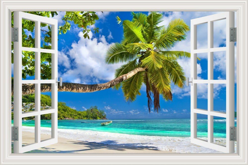 Amazon.com: 3D Fake Window Beach Seaside Wall Sticker Removable Vinyl ...