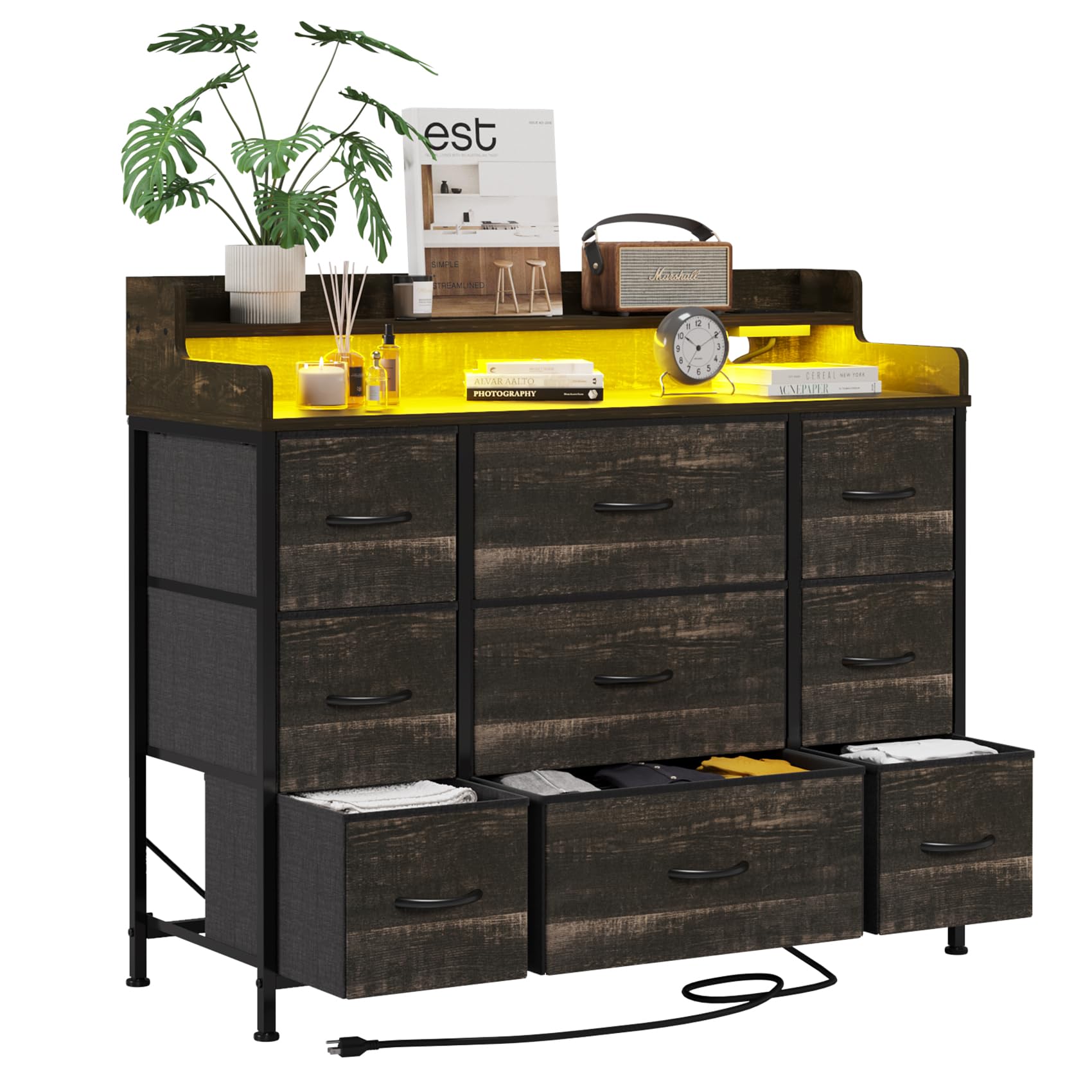 Amazon.com: LUMTOK Dresser, 9 Drawers Dressers with LED Lights and ...