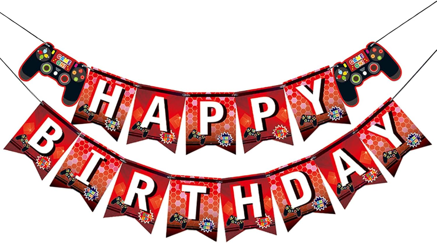 Amazon.com: MEETINGU Gamer Birthday Banner, Party Decorations Kids Boys ...