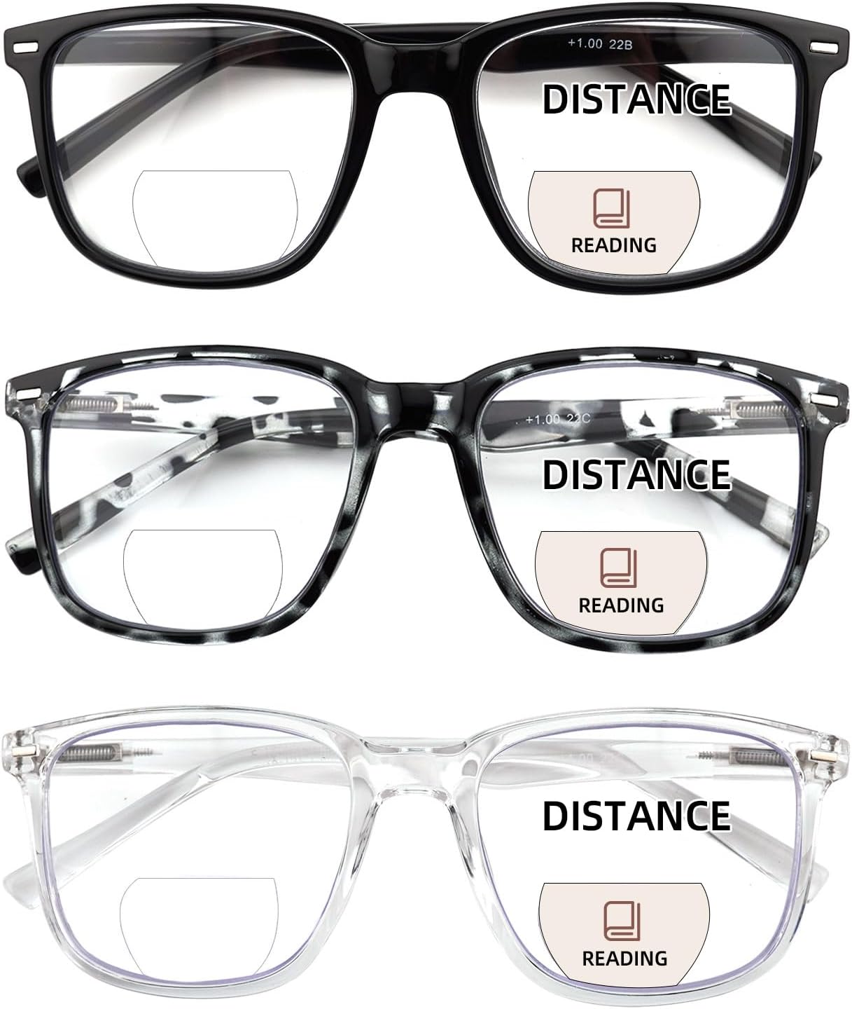 Amazon.com: SOPHILY 3 Pack Bifocal Reading Glasses for Women Men, PC ...