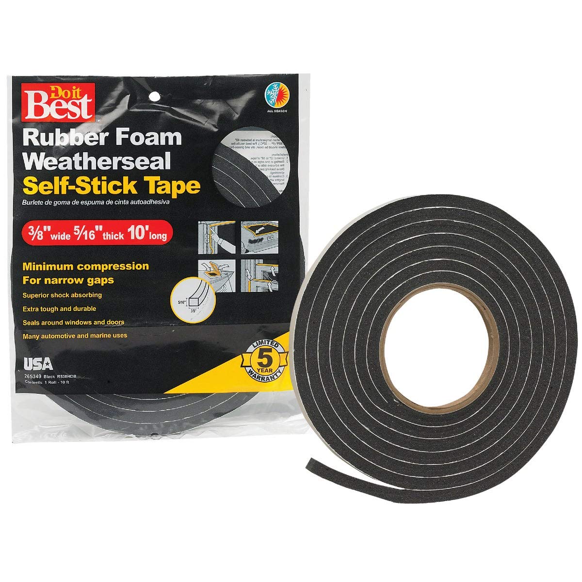 Do it Best Sponge Rubber Weatherstrip Tape, 3/8X5/16"X10' BLK TAPE ...