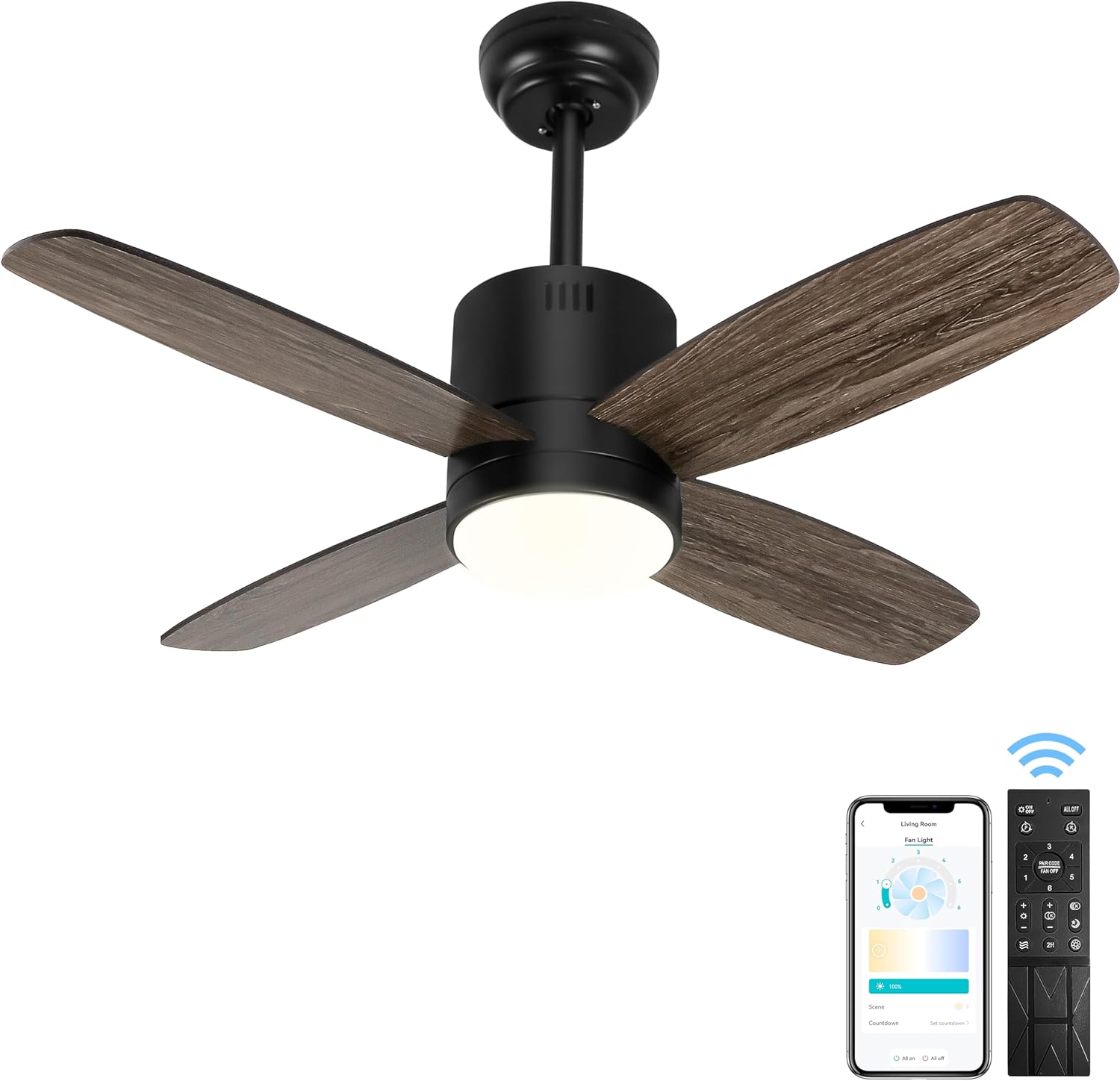 Ohniyou 38'' Ceiling Fan with Lights and Remote, Small Outdoor Ceiling ...